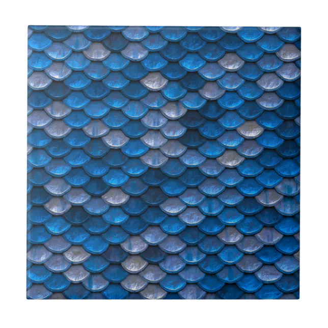 Blue Metallic Scale Fish Dragon Mermaid Texture Ceramic Tile | Zazzle