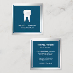 Blue Metallic Steel Tooth Dental Clinic Dentist Square Business Card ...