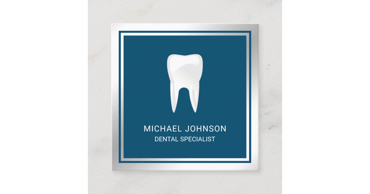 Blue Metallic Steel Tooth Dental Clinic Dentist Square Business Card ...