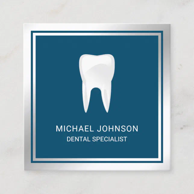 Blue Metallic Steel Tooth Dental Clinic Dentist Square Business Card ...