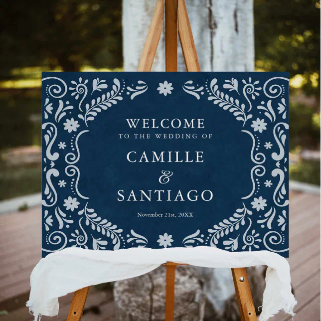Blue Mexican Papel Picado Wedding Welcome Sign | Zazzle