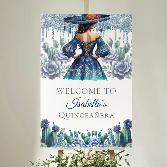 Blue Mexican Style Quinceañera Custom Welcome Poster | Zazzle