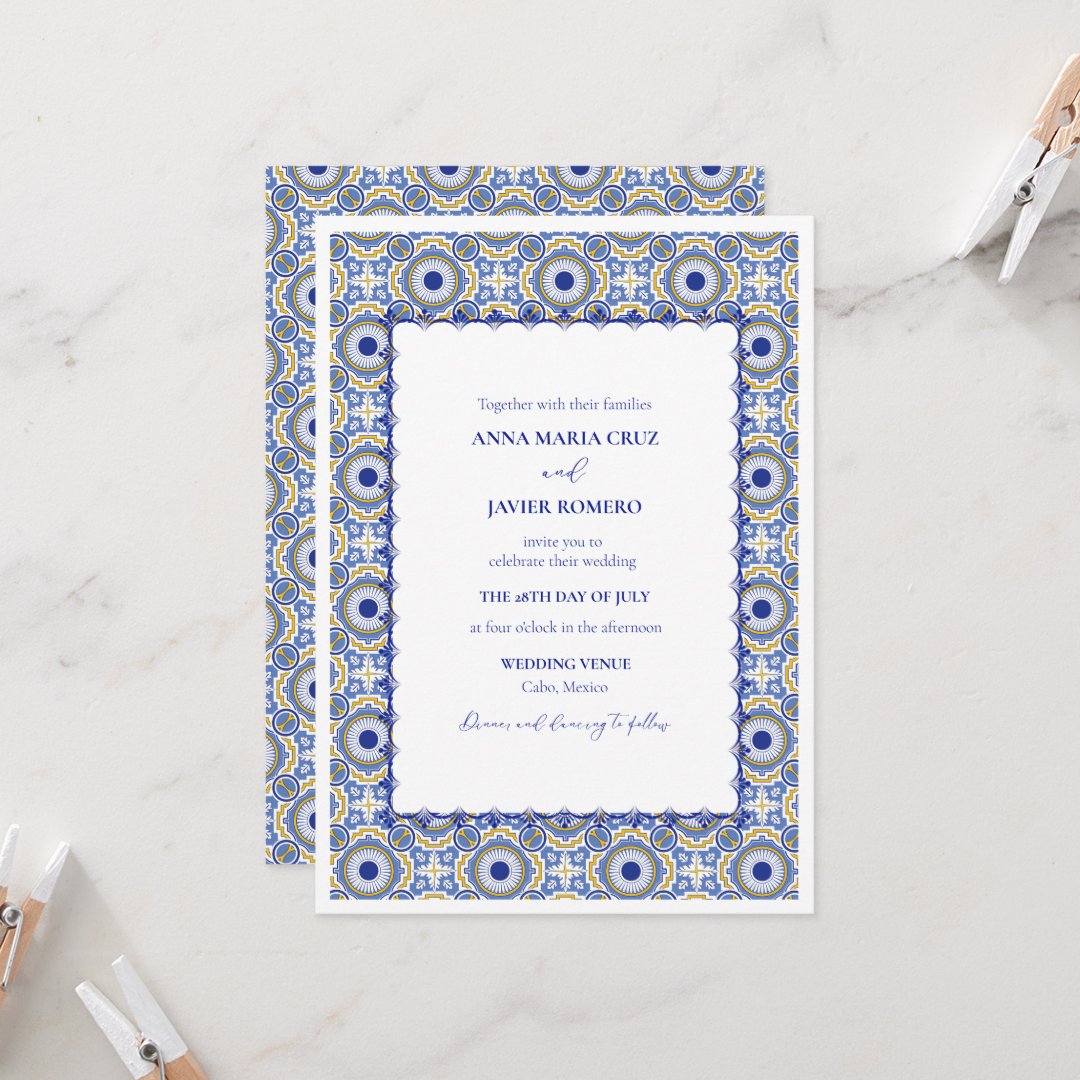 Blue Mexican Talavera Spanish Wedding Invitation | Zazzle
