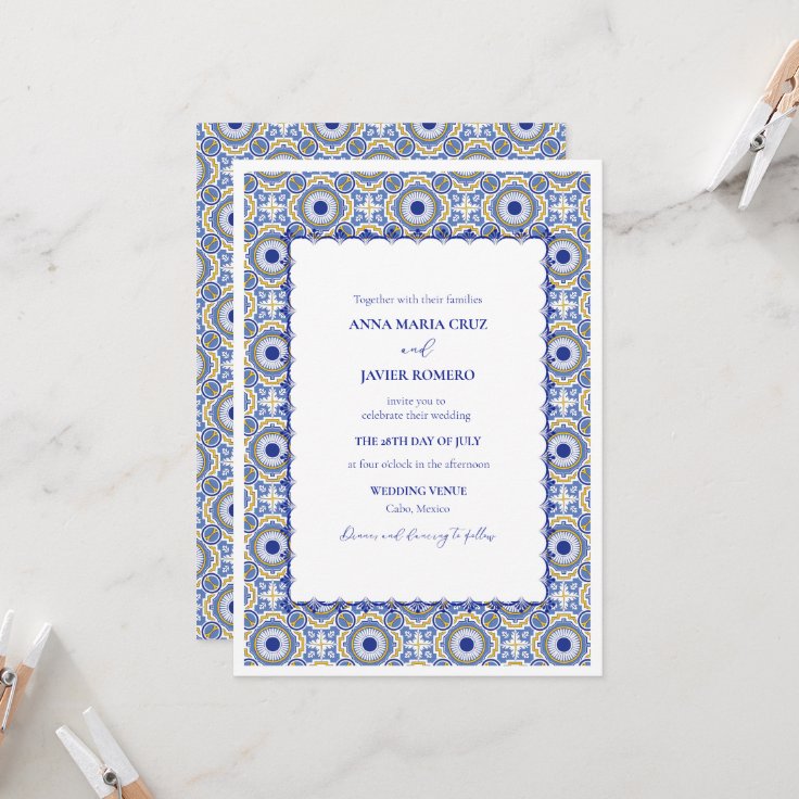 Blue Mexican Talavera Spanish Wedding Invitation | Zazzle