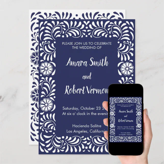 Blue Mexican Talavera wedding invitation | Zazzle