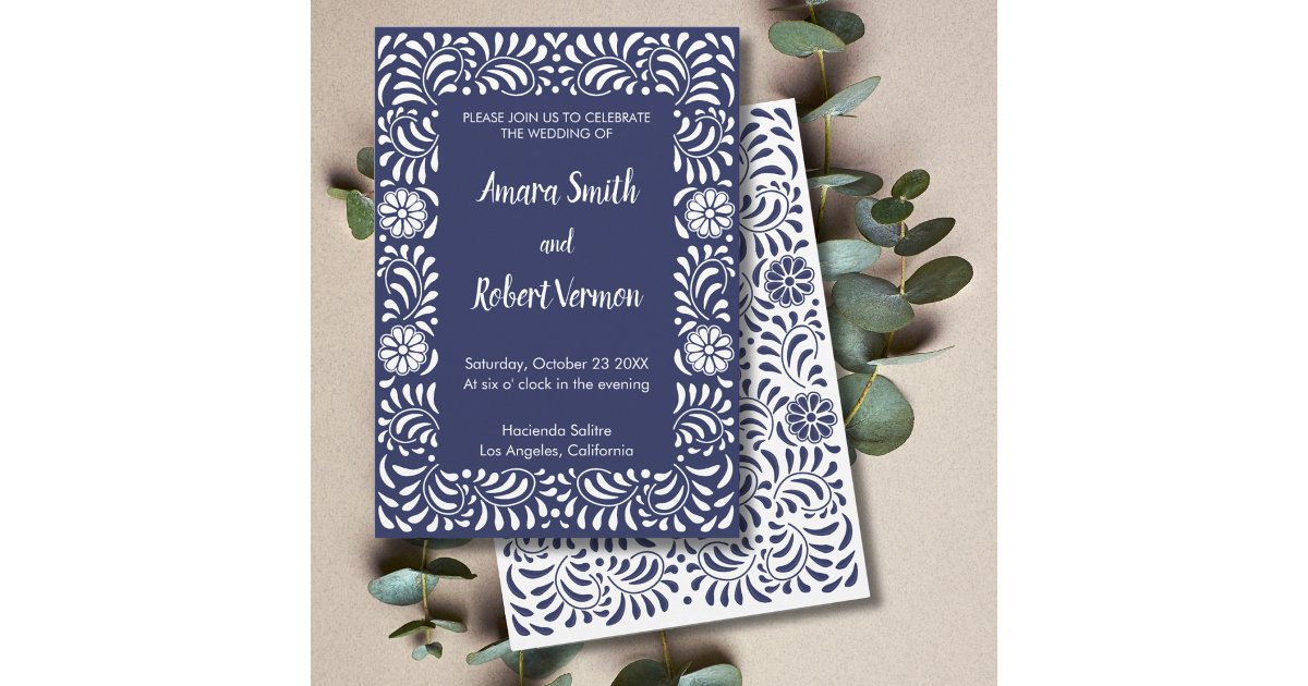 Blue Mexican Talavera wedding invitation | Zazzle