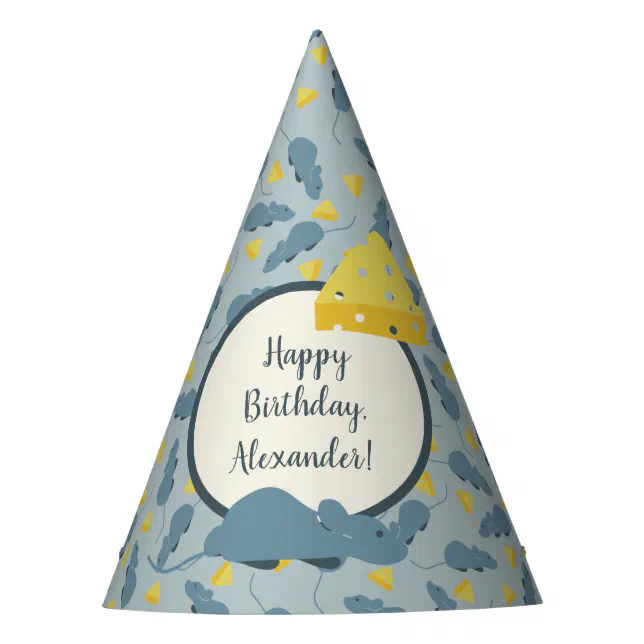 Blue Mice and Yellow Cheese Birthday Party Hat | Zazzle