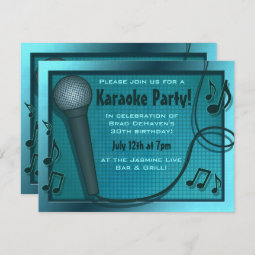 Blue Microphone Karaoke Party Invitation | Zazzle