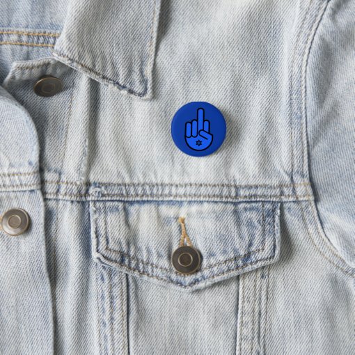 Blue Middle Finger Hamsa with Star of David Button | Zazzle