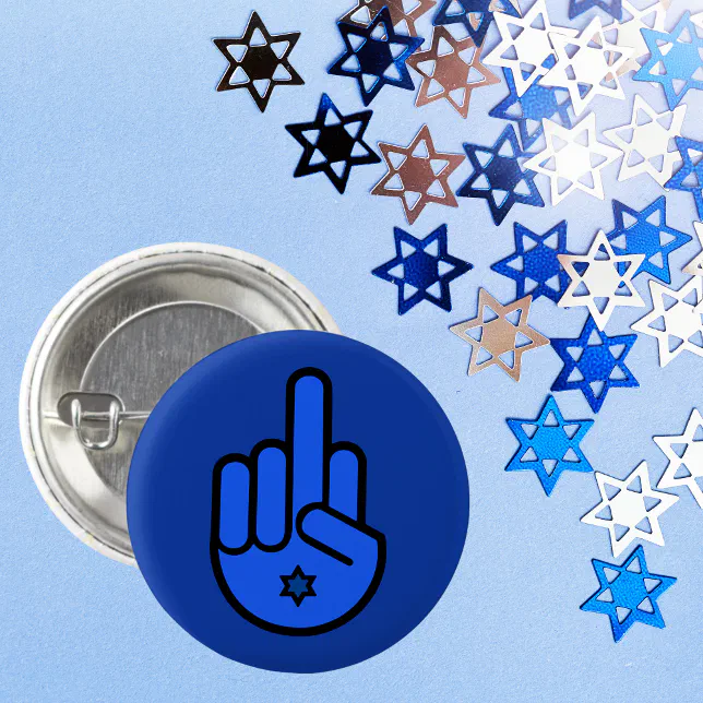 Blue Middle Finger Hamsa With Star Of David Button Zazzle