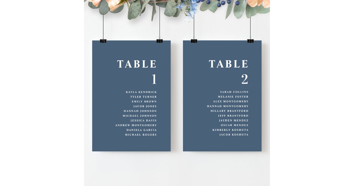 Blue Minimal, Seating Plan Cards with Guest Names | Zazzle