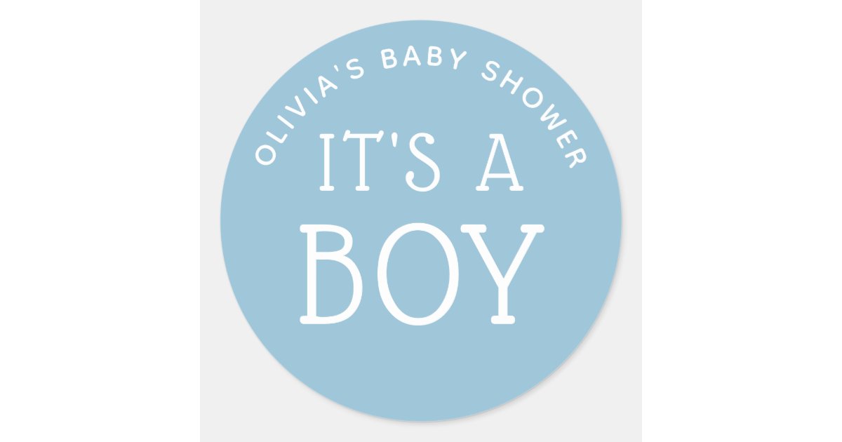 Blue Minimalist Favor Label. Its a Boy Baby Shower Classic Round ...