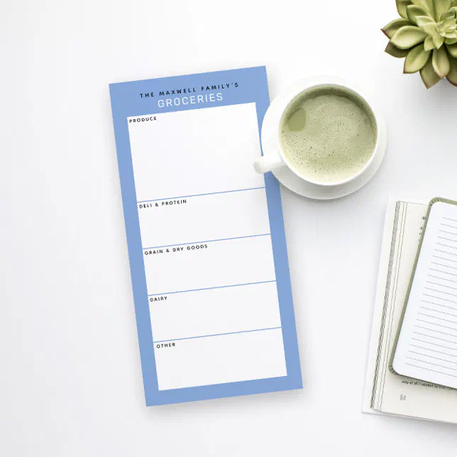 Blue Minimalist Simple Grocery Shopping List Magnetic Notepad | Zazzle
