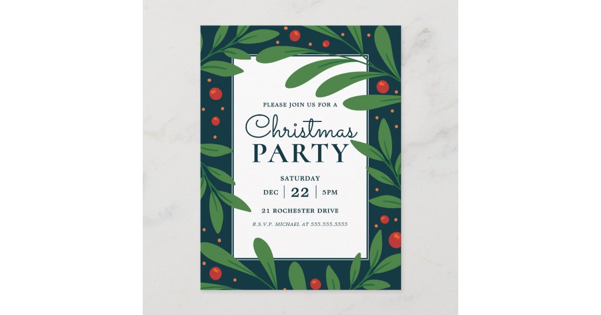 Blue Mistletoe | Holiday Party Invitation | Zazzle