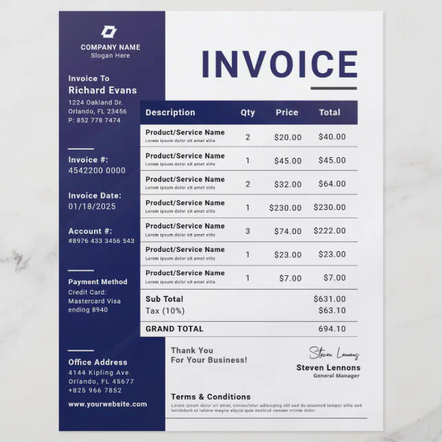Blue Modern Business Invoice Sales Receipt Form Flyer | Zazzle
