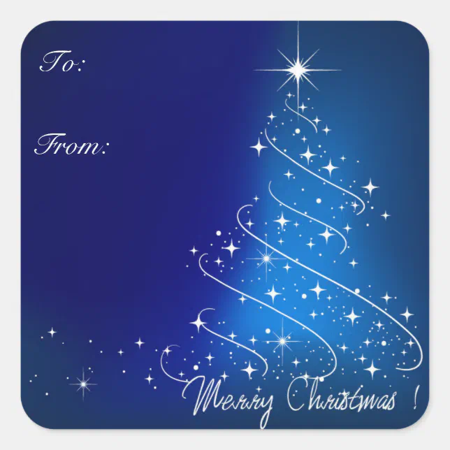 Blue Modern Christmas Tree Gift Tag Stickers | Zazzle