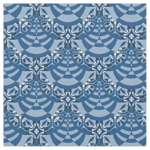 Blue Modern Deco Large Repeat Pattern Fabric | Zazzle