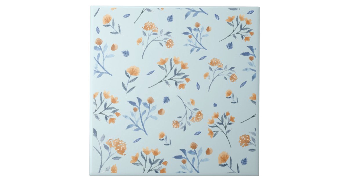 Blue Modern Farmhouse Wildflower Ceramic Tile | Zazzle