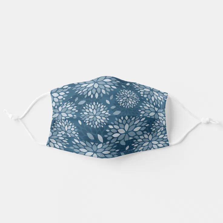 Blue Modern Floral Pattern Adult Cloth Face Mask | Zazzle