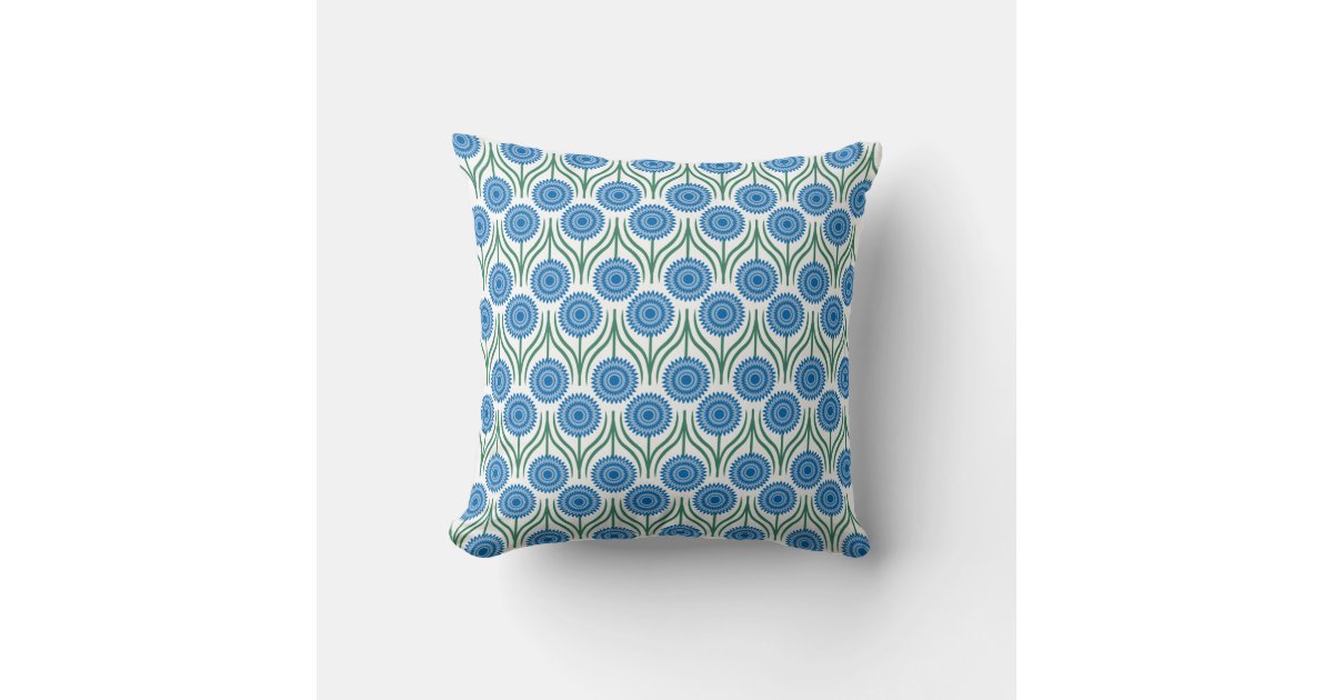 Blue Modern Floral Pattern-White Throw Pillow | Zazzle