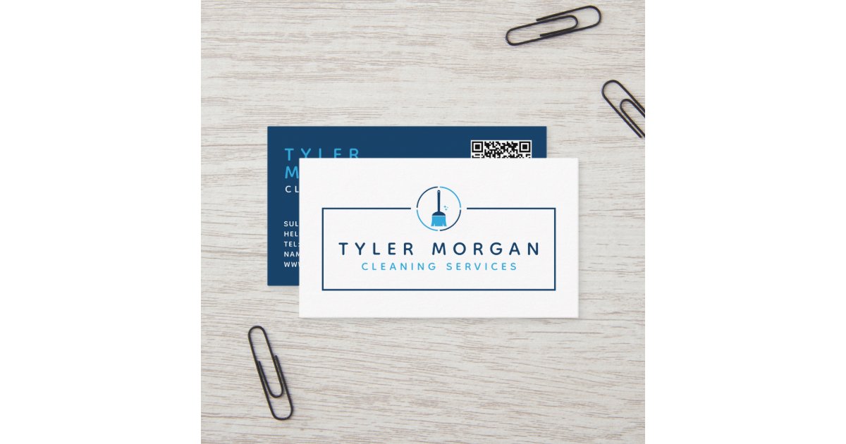 Blue Modern Logo Cleaning Services Business Card | Zazzle