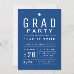 Blue Modern Simple Typography Graduation Party Invitation | Zazzle
