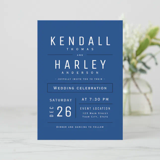 Blue Modern Simple Typography Photo Wedding Invitation | Zazzle