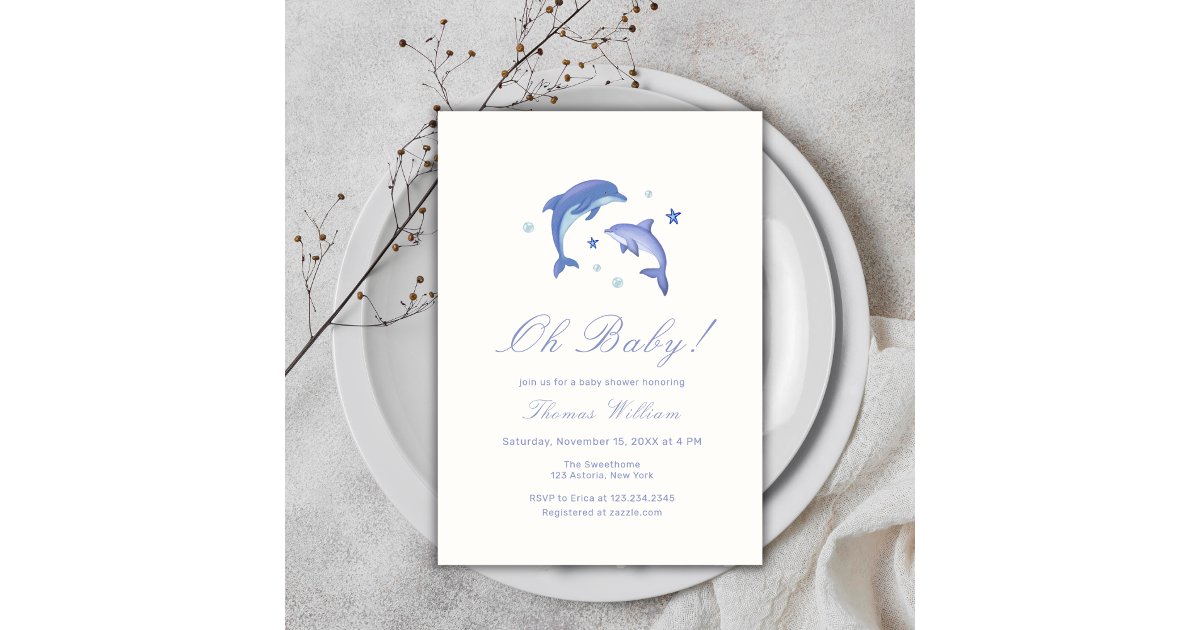 Blue Modern Under The Sea Dolphin Baby Shower Invitation | Zazzle
