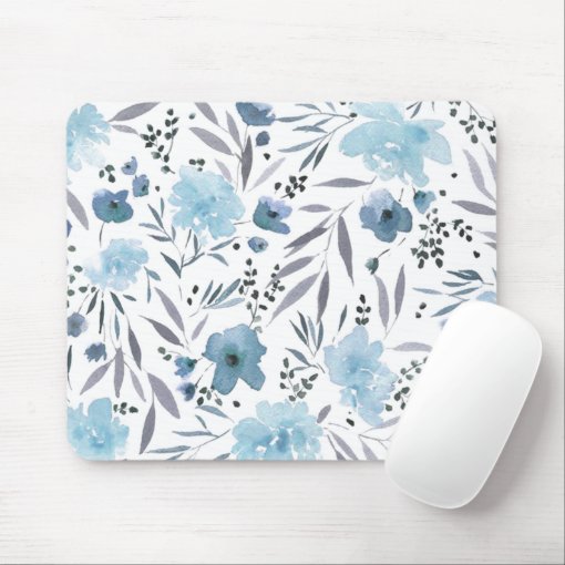 blue modern watercolor flowers mouse pad | Zazzle