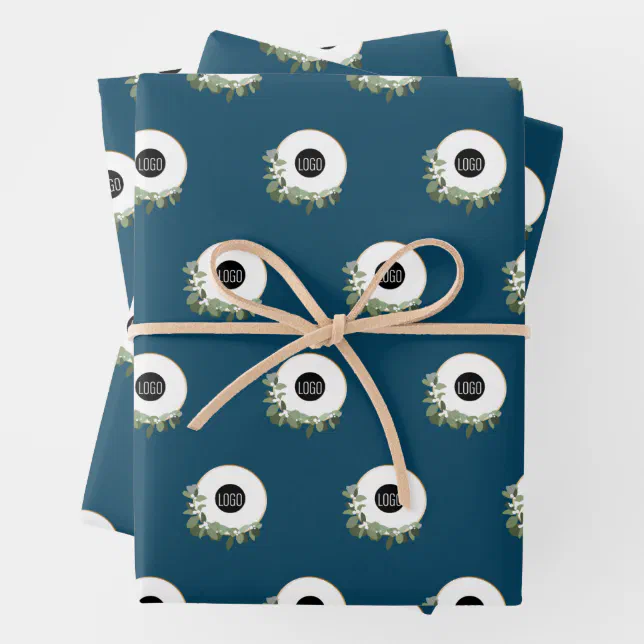 Blue Modern Wreath Custom company logo Wrapping Paper Sheets | Zazzle