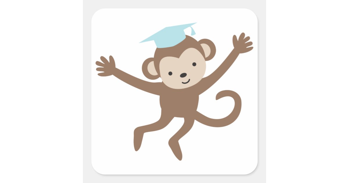 Blue Monkey Graduation Square Sticker | Zazzle