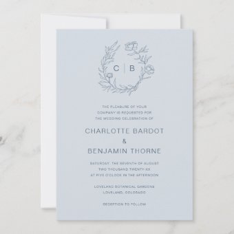 Blue Monogram Wedding Invitation | Zazzle