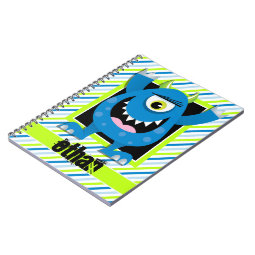 Blue Monster; Neon Green, White Stripes Notebook | Zazzle