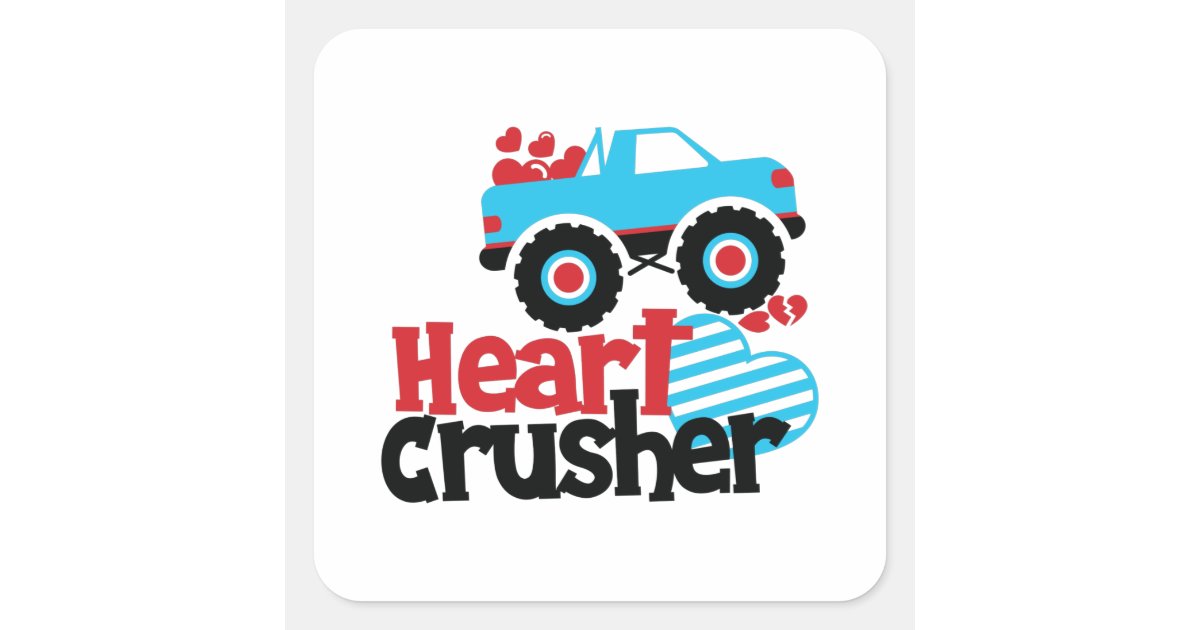 Blue Monster Truck Heart Crusher Valentine Square Sticker | Zazzle