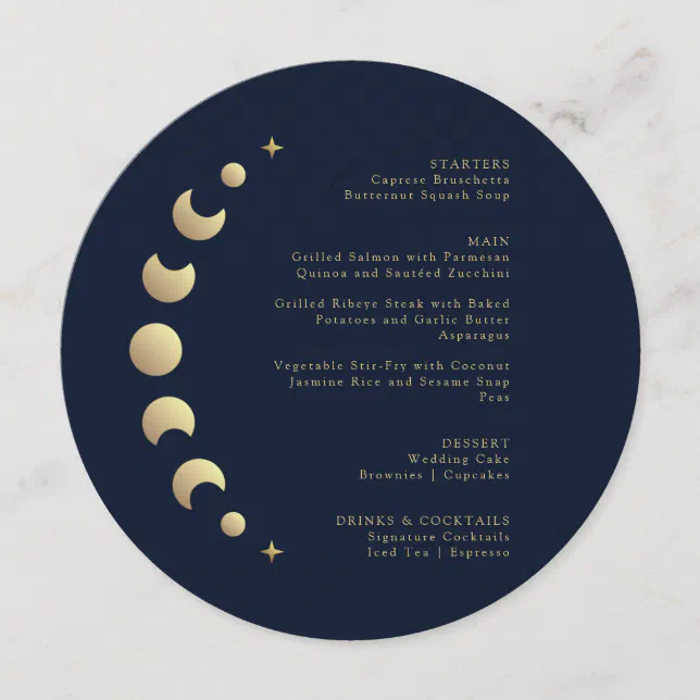 Blue Moon Circle Wedding Menu | Zazzle