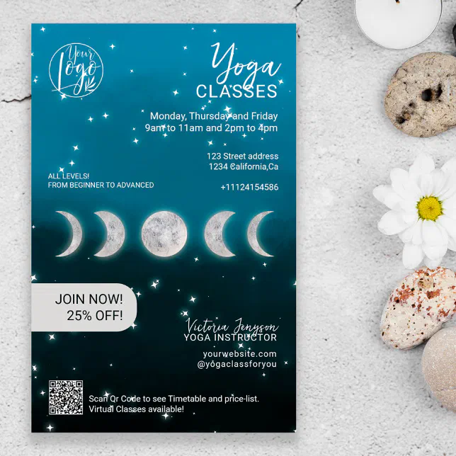 Blue moon star Yoga instructor studio classes Flyer | Zazzle