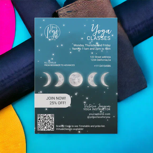 Blue moon star Yoga instructor studio classes Invitation | Zazzle