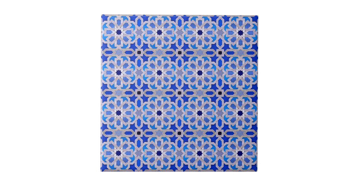 Blue Moroccan Geometric Pattern Tile | Zazzle