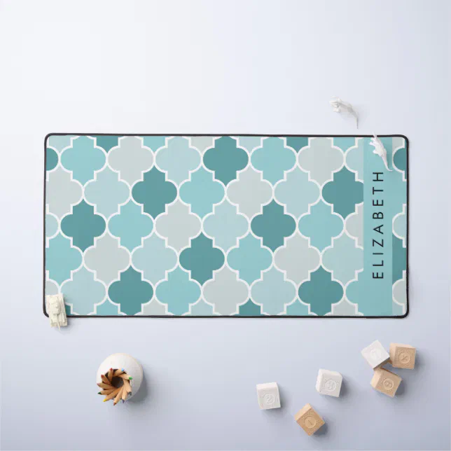 Blue Moroccan Trellis, Quatrefoil, Your Name Desk Mat | Zazzle