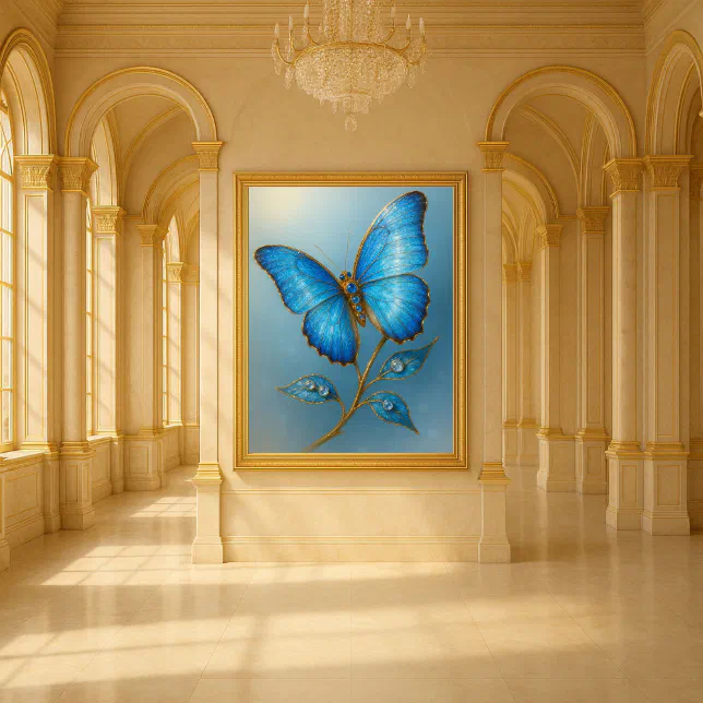 Blue Morpho Butterfly Art Gold Sapphire Art Print | Zazzle