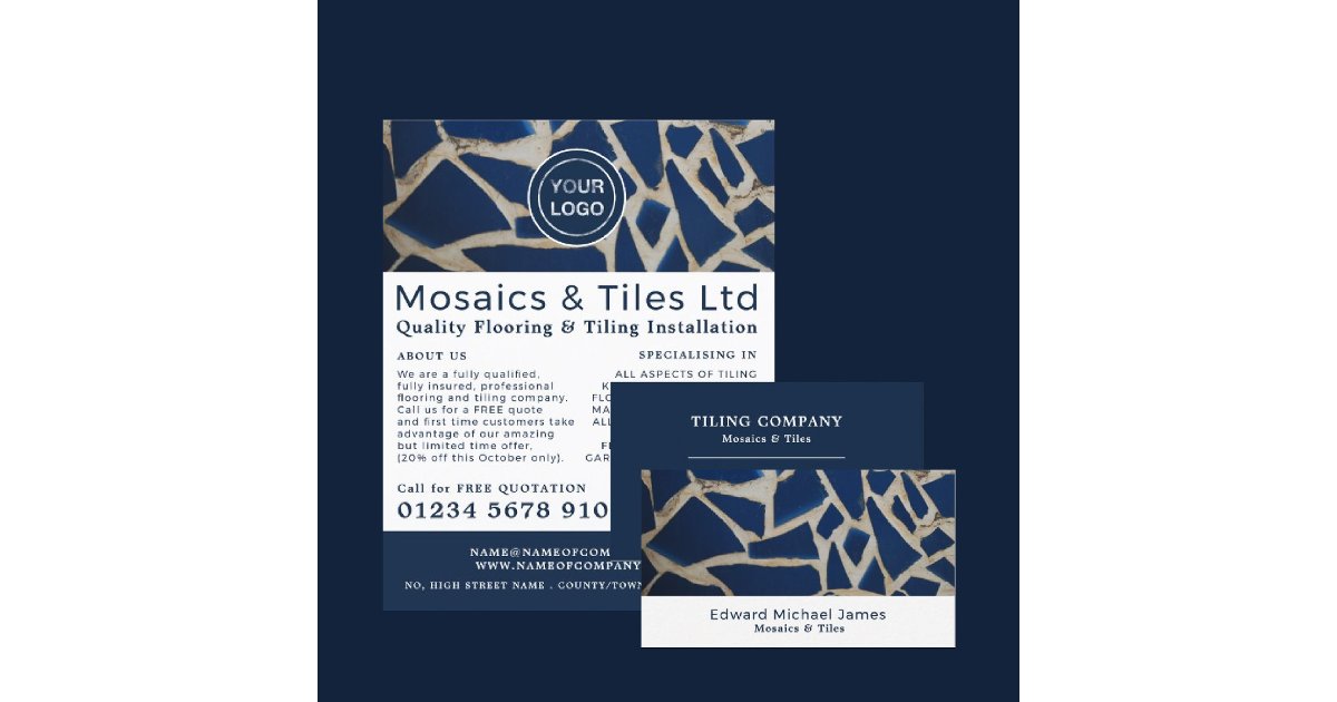 Blue Mosaic, Floorer, Tile Installer Business Card | Zazzle