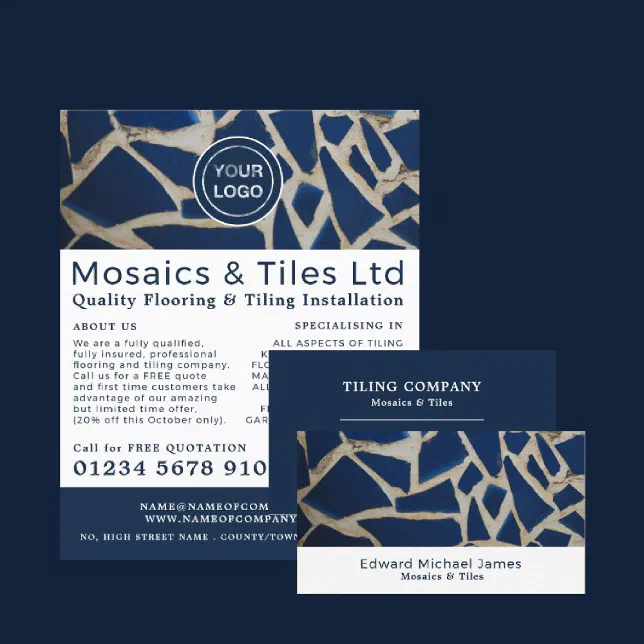 Blue Mosaic, Floorer, Tile Installer Business Card | Zazzle