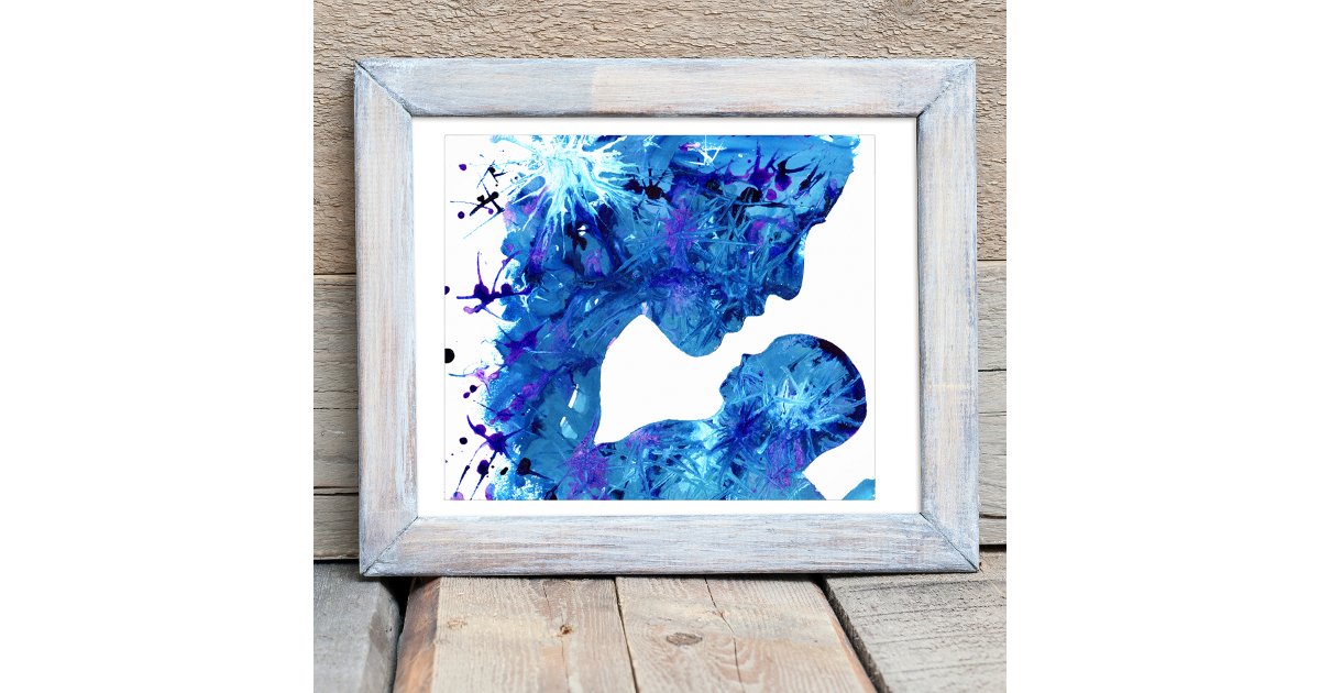 Blue Mother & Child Watercolor Abstract Art Poster | Zazzle