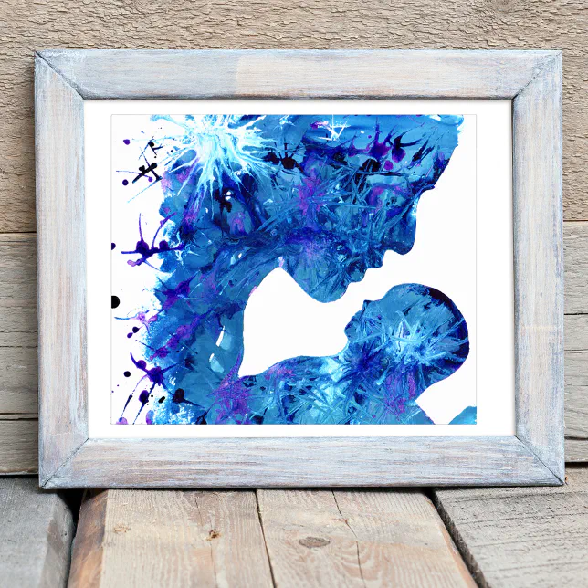 Blue Mother & Child Watercolor Abstract Art Poster | Zazzle