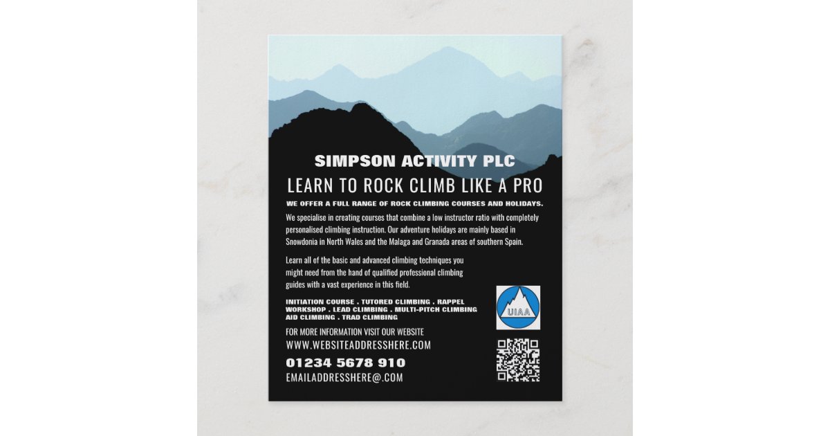 Blue Mountain Landscape, Hiking & Climbing Advert Flyer | Zazzle