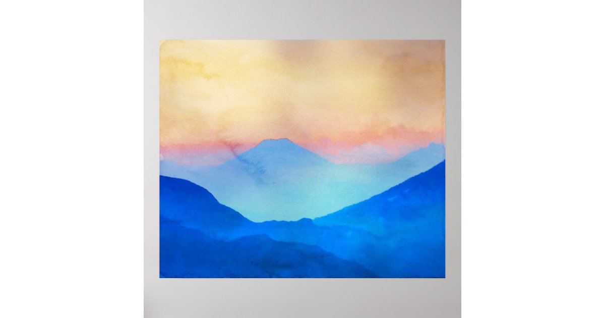 Blue Mountains Watercolour Poster | Zazzle