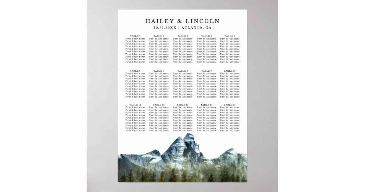 Blue Mountains Wedding Seating Chart | Zazzle