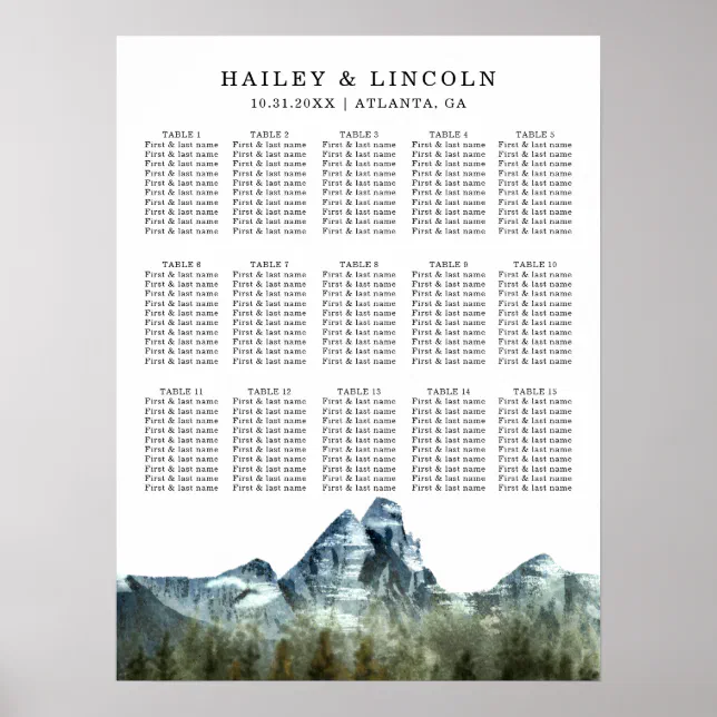 Blue Mountains Wedding Seating Chart | Zazzle