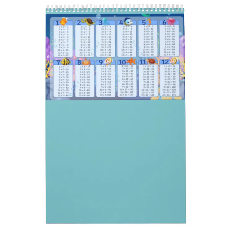 blue Multiplication Table 1-12 Cheat Sheet Calendar | Zazzle