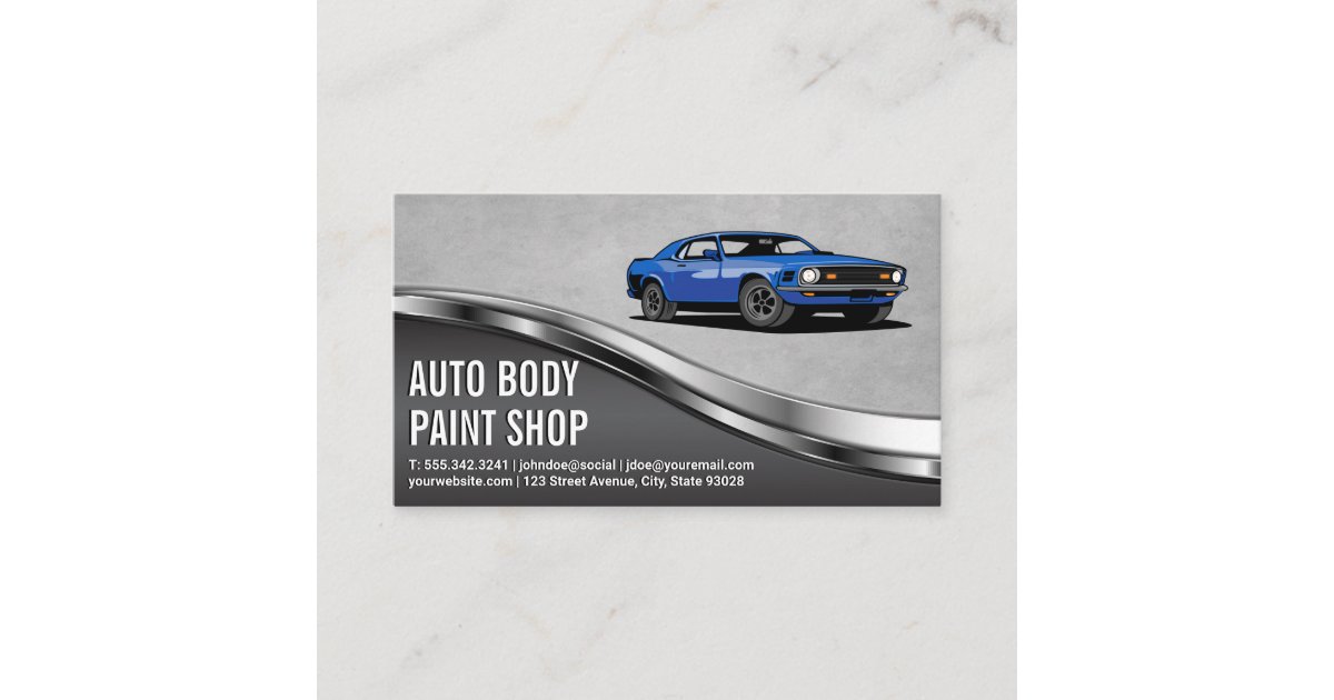 Blue Muscle Car | Auto Services Business Card | Zazzle